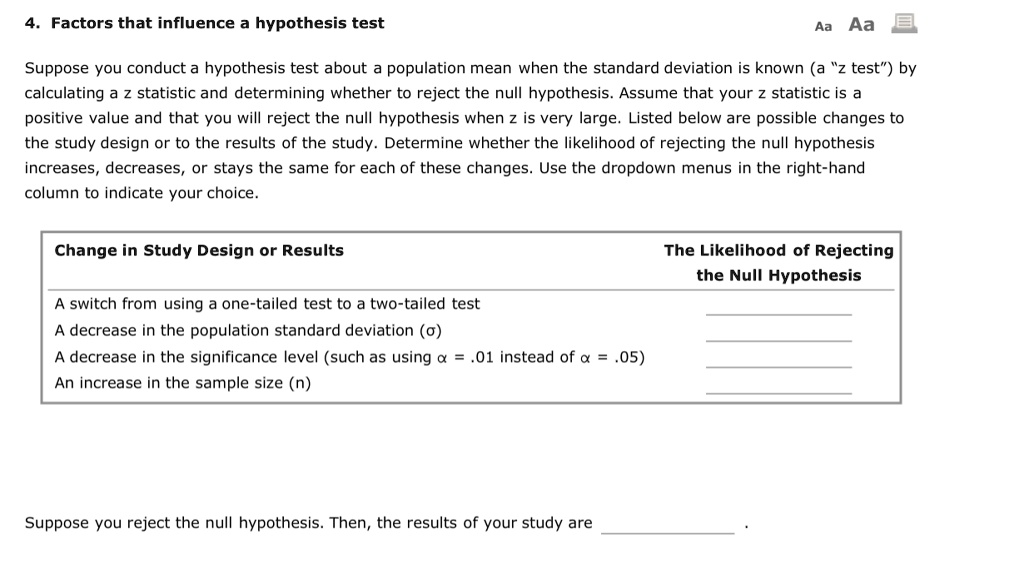 factors that influence hypothesis test aa f suppose you conduct a ...