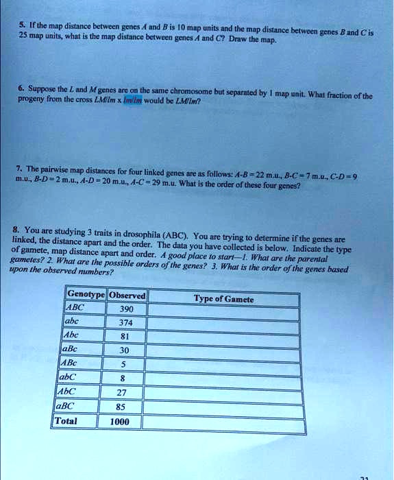 5. If the map distance between genes A and B is 10 map units and the ...