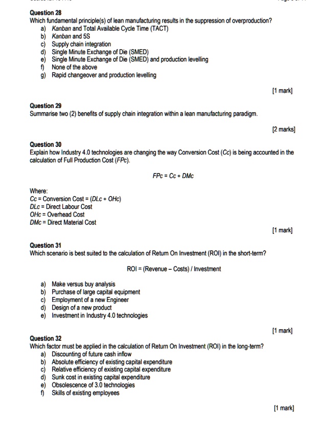 Question 28 Which fundamental principle(s) of lean manufacturing ...