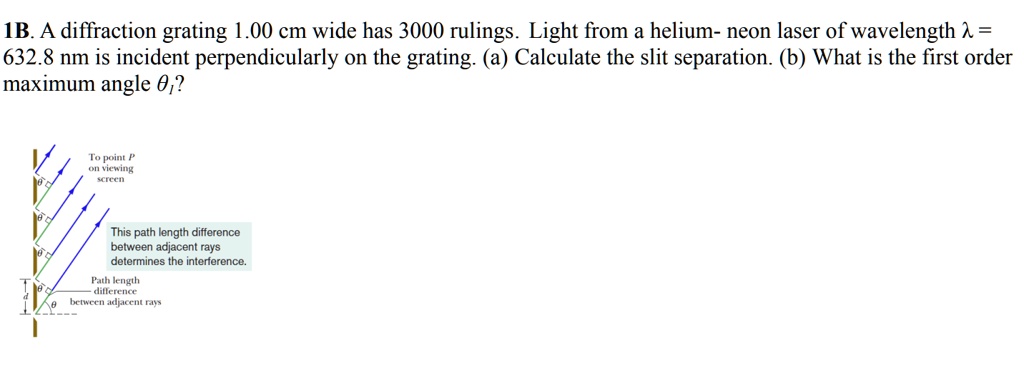 1B. A diffraction grating 1.00 cm wide has 3000 rulings. Light from a ...