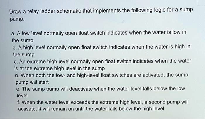 Draw a relay ladder schematic that implements the following logic for a ...