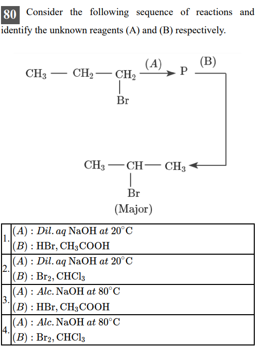 80 Consider the following sequence of reactions and identify the unknown reagents (A) and (B ...