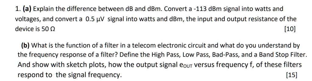 Solved A Explain The Difference Between Db And Dbm Convert A 113 Dbm Signal Into Watts And