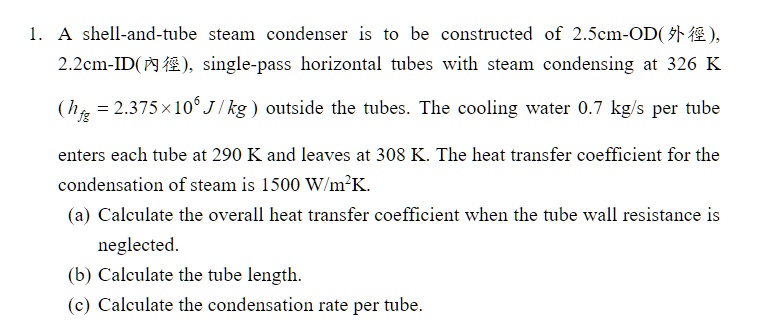 1. A shell-and-tube steam condenser is to be constructed of 2.5cm-OD ...