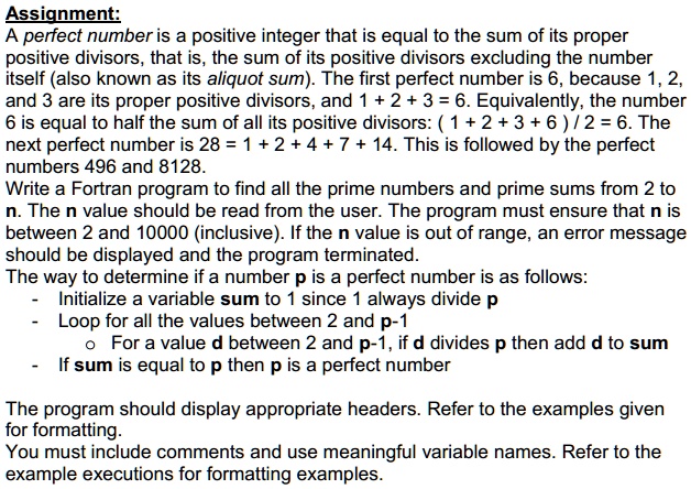 Solved Title Fortran 95 Program To Calculate Perfect Numbers Assignment A Perfect Number Is A 7366