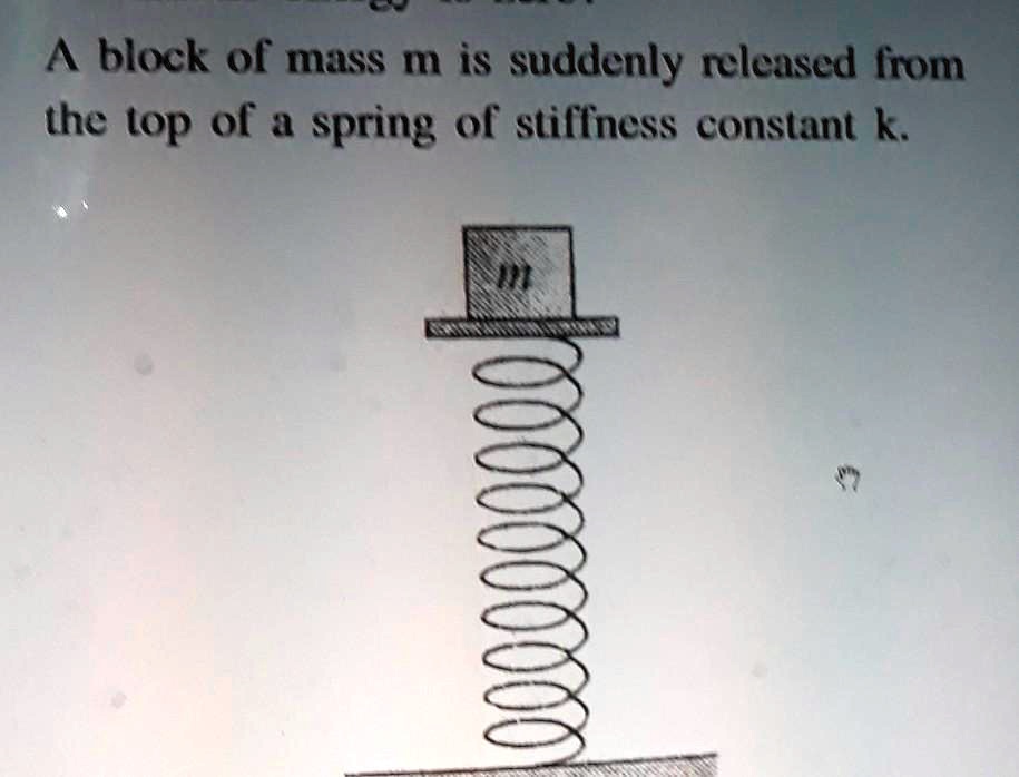 SOLVED: A block of mass m is suddenly released fromthe top of a spring of stiffness constant k.a ...