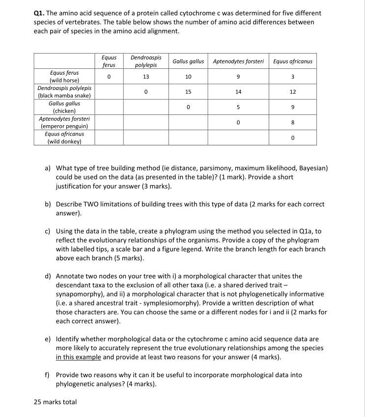 SOLVED: The amino acid sequence of a protein called cytochrome c was ...