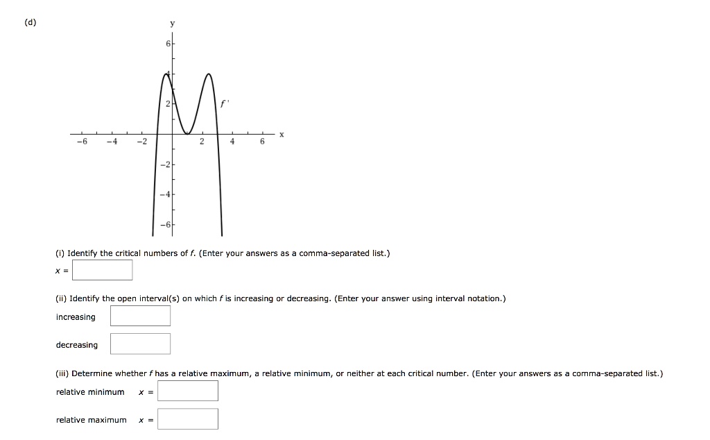 SOLVED: (i) Identify the critical numbers of f. (Enter your answers as a comma-separated list ...