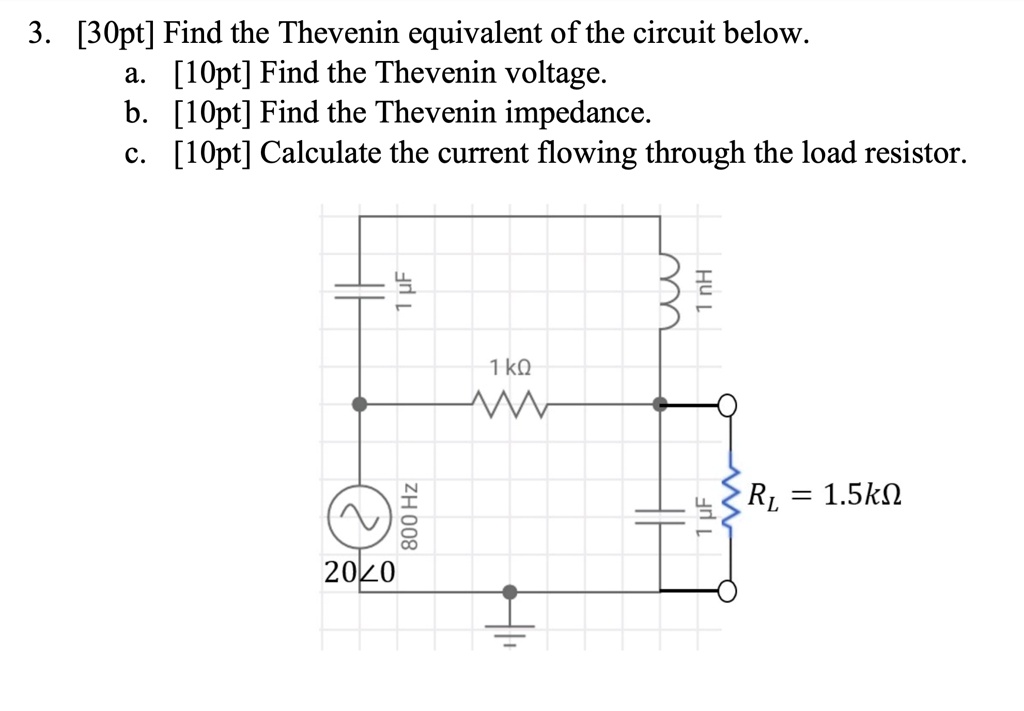 3. [30pt] Find the Thevenin equivalent of the circuit below. a. [10pt] Find the Thevenin voltage ...