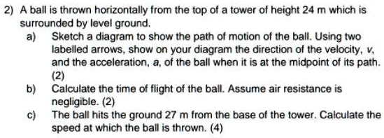 a ball is thrown horizontally from the top of a tower of height 24 m ...