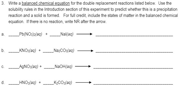 Write Balanced Chemical Equation For Tne Double Replacement Reactions