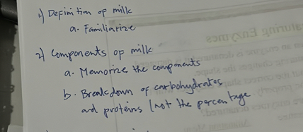 1 definition of milk a familiarize 2 components of milk a memorize the ...