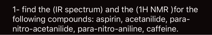 SOLVED: Find the IR spectrum and the 1H NMR for the following compounds: aspirin, acetanilide ...