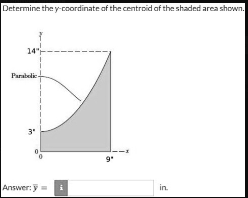 SOLVED: Determine the y-coordinate of the centroid of the shaded area shown. 14' Parabolic 3" 0 ...