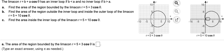 SOLVED: The limacon r = b + cos has an inner oop if b a Find the area of the region bounded by ...