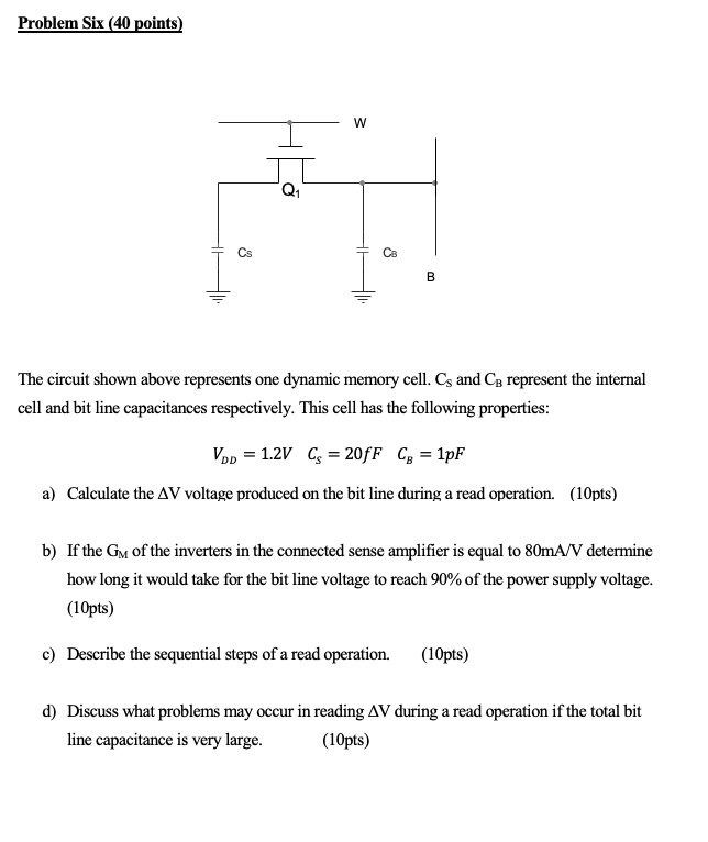 SOLVED: The circuit shown above represents one dynamic memory cell. Cs ...