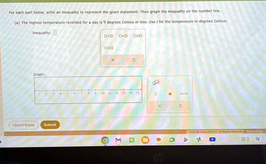 For each part below, write an Inequality to represent the given statement. Then graph the ...