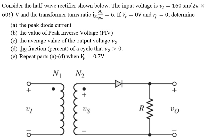 Consider the half-wave rectifier shown below. The input voltage is v1 ...