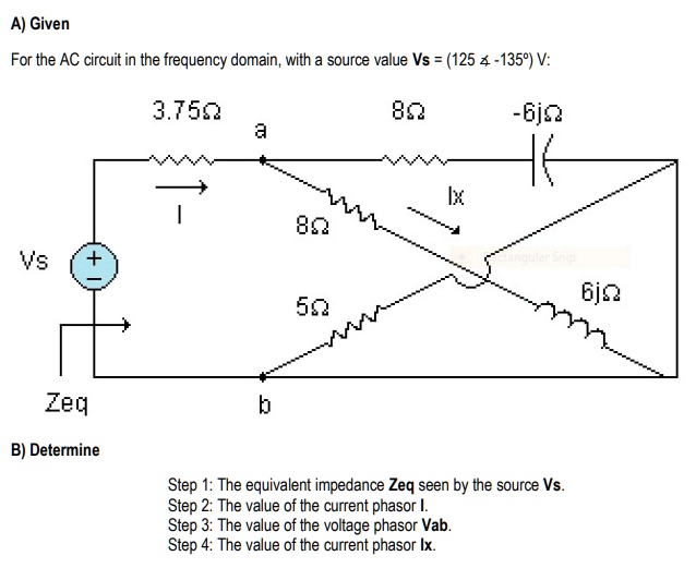 SOLVED: A) Given For the AC circuit in the frequency domain, with a source value Vs = (125 âˆ ...