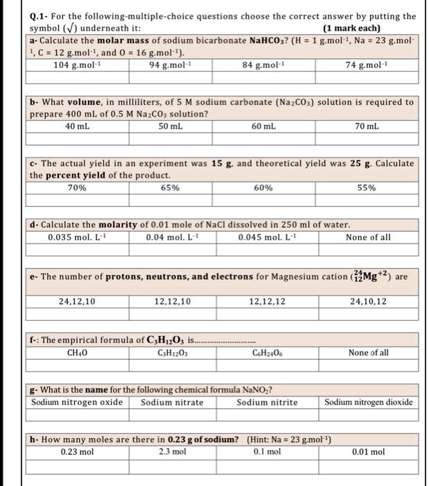 SOLVED: For the following multiple-choice questions, choose the correct answer by putting the ...