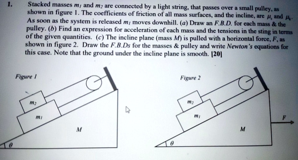 SOLVED: Stacked masses m and mz are connected by a light string, that ...