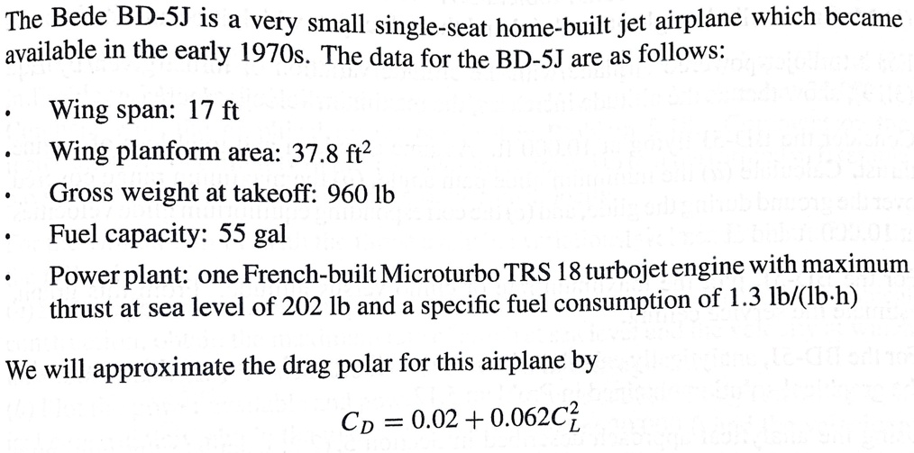 SOLVED: For the BD-5J described above, calculate the total takeoff ...