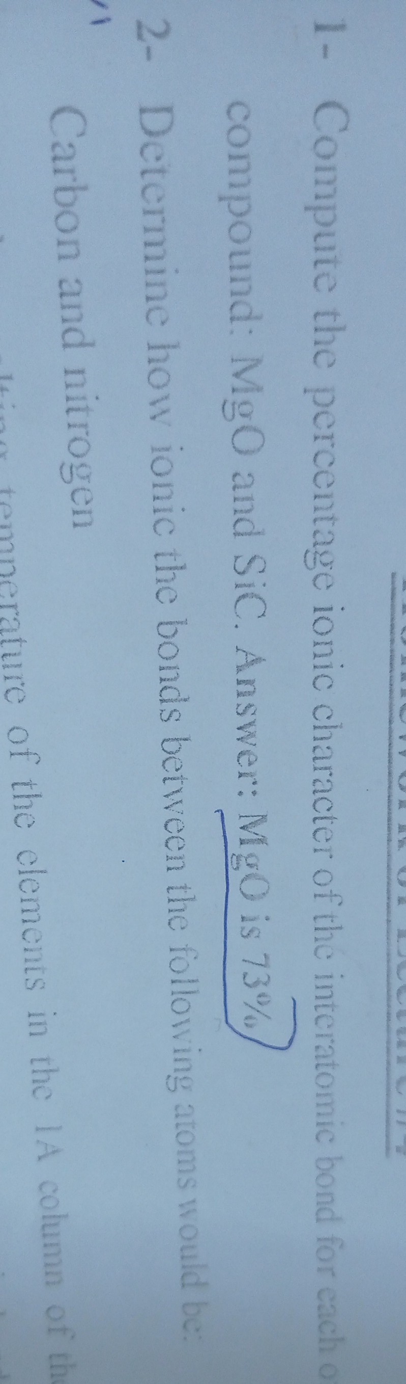 Solved 1 Compute The Percentage Ionic Character Of The Interatomic