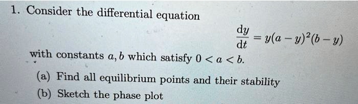 SOLVED: 1.Consider the differential equation dy with constants a,b ...