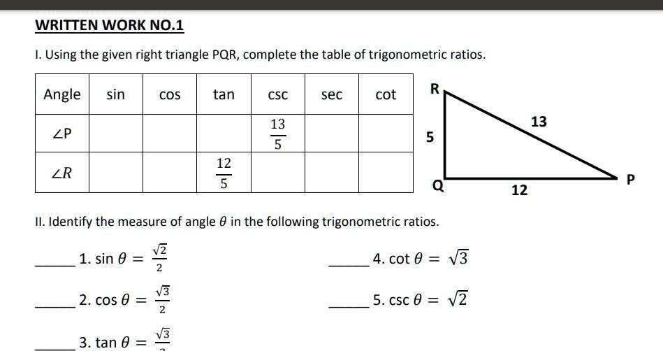 VIDEO solution: I. Using the given right triangle PQR, complete the ...