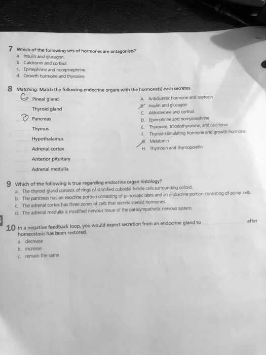 SOLVED: Insulin and glucagon Calcitonin and cortisol Epinephrine and ...