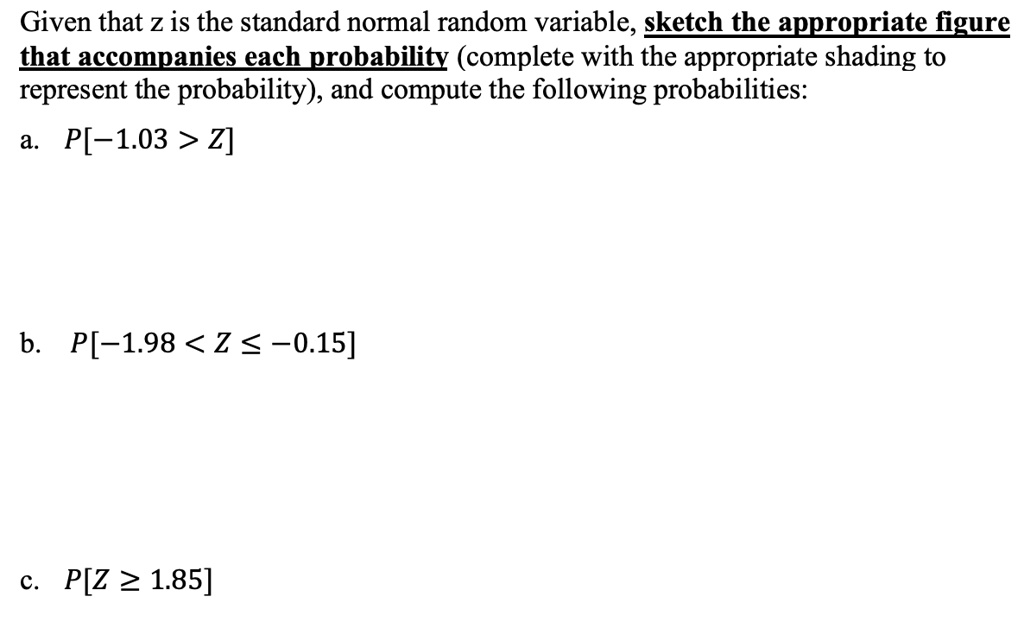 Solved Given That Z Is The Standard Normal Random Variable Sketch The Appropriate Figure That