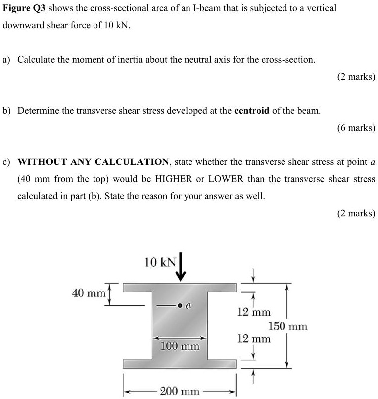 SOLVED: Solid Engineering Figure Q3 shows the cross-sectional area of an I-beam that is ...