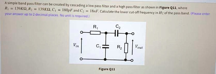 SOLVED: A simple bandpass filter can be created by cascading a low-pass ...