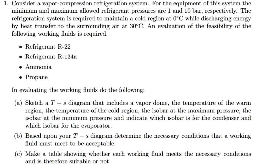 SOLVED: 1. Consider a vapor-compression refrigeration system. For the equipment of this system ...