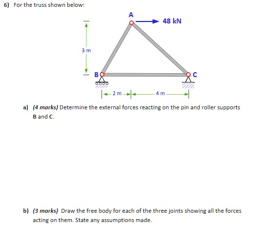 SOLVED: c. What is the force on each member of the truss? 6) For the ...