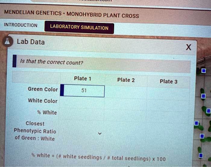 MENDELIAN GENETICS MONOHYBRID PLANT CROSS INTRODUCTION LABORATORY ...