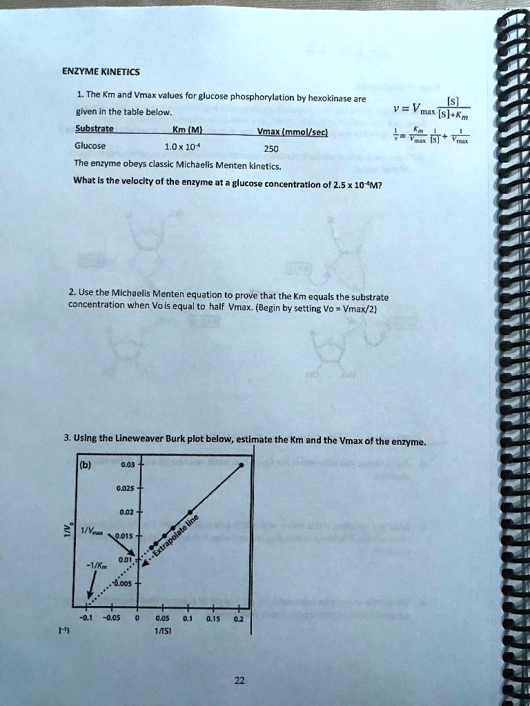 SOLVED: ENZYME KINETICS The Km and Vmax values far glucose ...