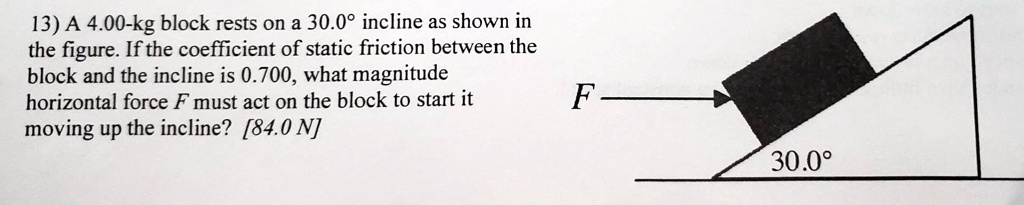SOLVED: 13A 4.00-kg block rests on a 30.0Â° incline as shown in the figure. If the coefficient ...
