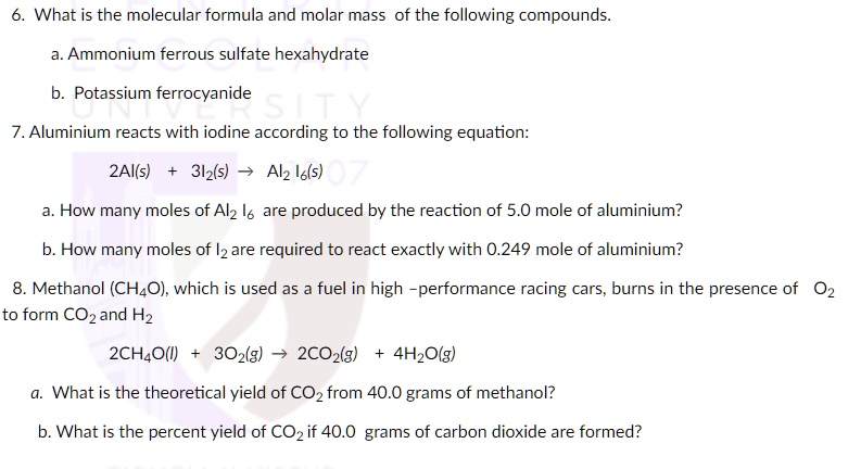 6. What is the molecular formula and molar mass of the following ...