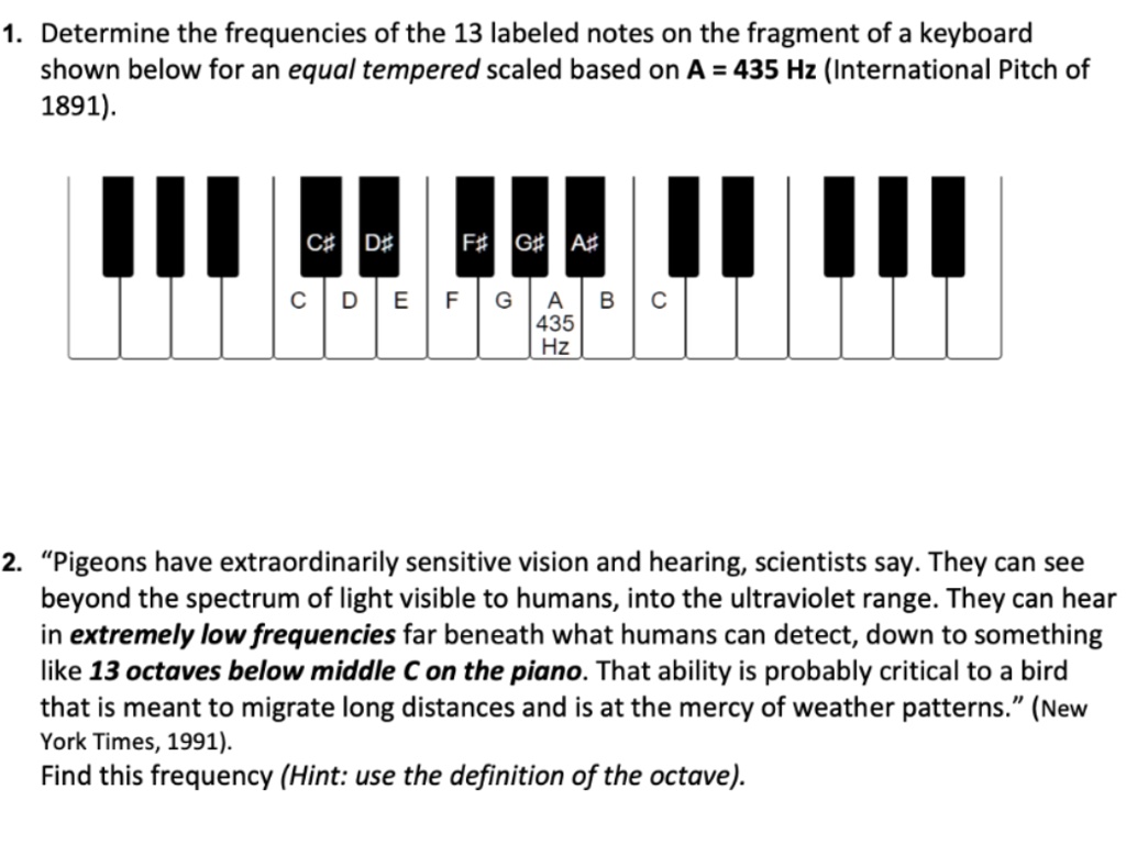 1. Determine the frequencies of the 13 labeled notes on the fragment of ...