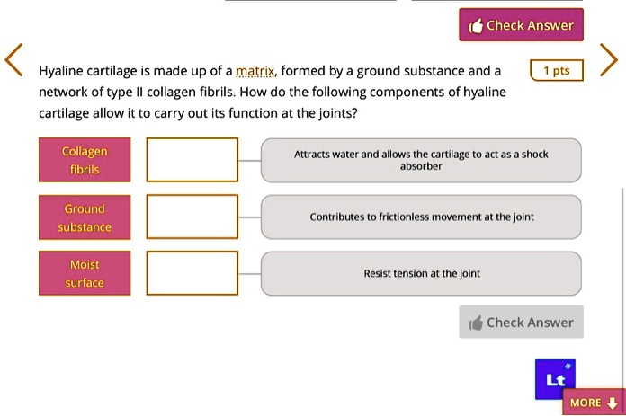 SOLVED: Check Answer Hyaline cartilage is made up of matrix, formed by ...