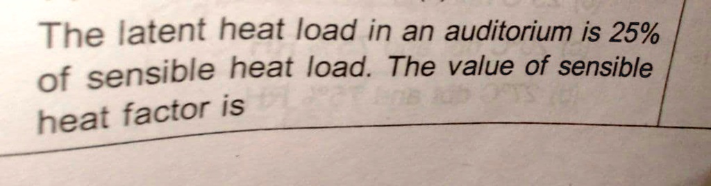 The latent heat load in an auditorium is 25% of sensible heat load. The ...