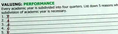 SOLVED: VALUING: PERFORMANCE Divided into four quarters. List down ...