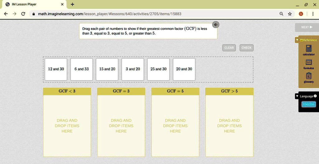 Drag each pair of numbers to show if their greatest common factor (GCF ...