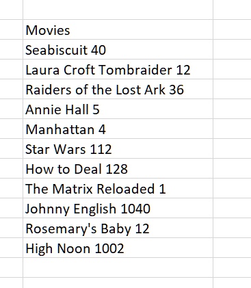 The file named Moviedata.xlsx contains the names of several movies ...