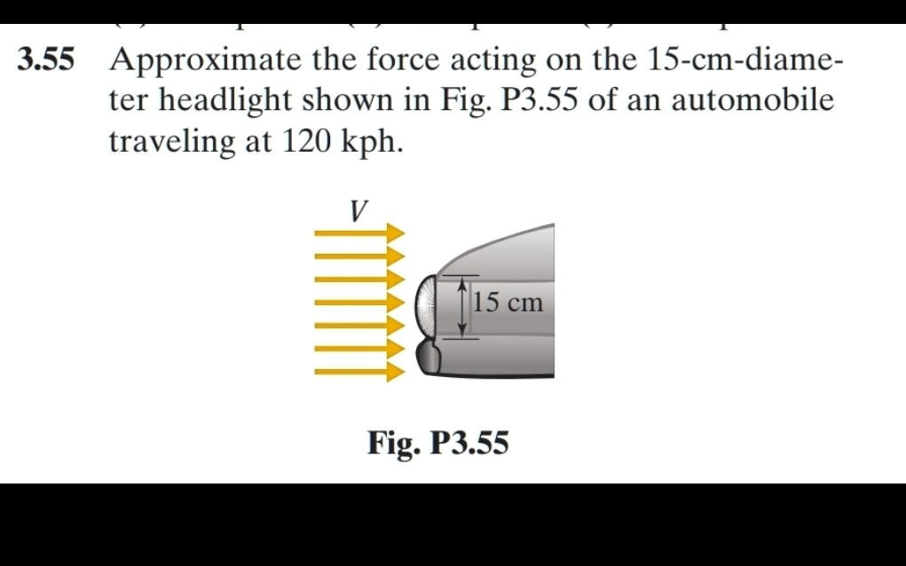 SOLVED: Approximate the force acting on the 15-cm-diameter headlight shown in Fig. P3.55 of an ...