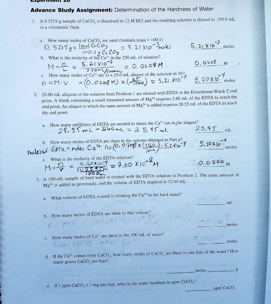 SOLVED: Advance Study Assignment: Determination of the Hardness of Water A 0.5215-g sample of ...