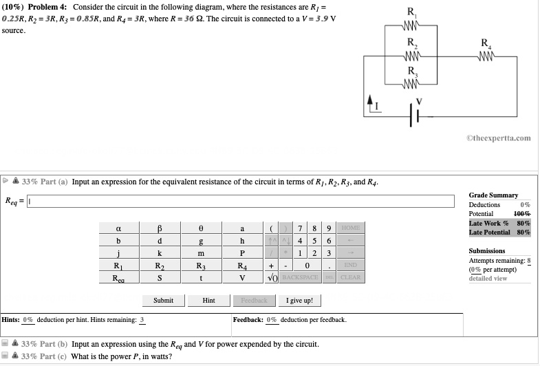 (10%) Problem 4: Consider the circuit in the following diagram, where ...