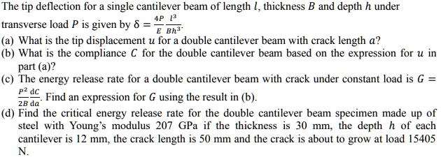 the tip deflection for a single cantilever beam of length l thickness b ...