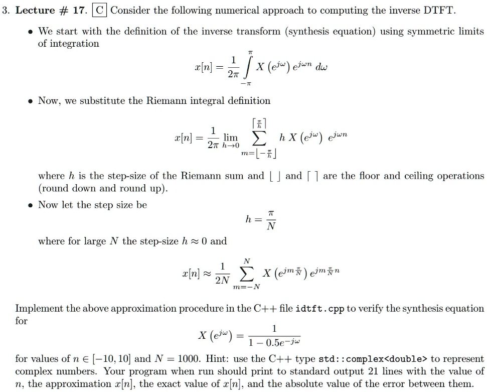 SOLVED:Lecture # 17. Consider the following numerical approach to ...